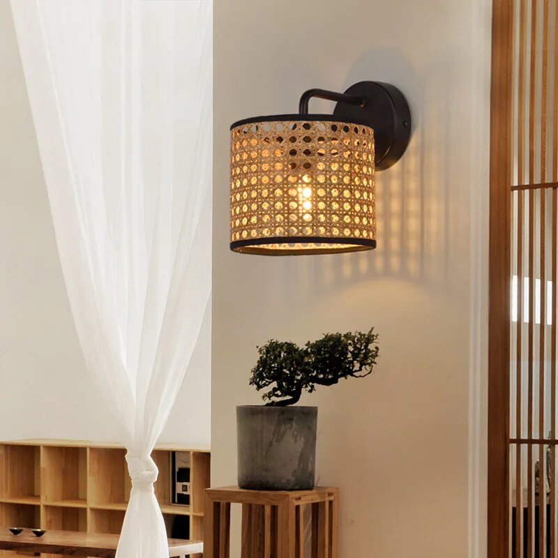 Applique murale rotin vintage style japonais • Luminaires Tendance