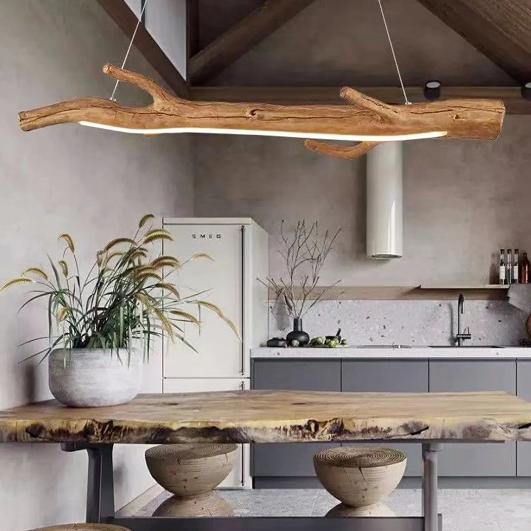 Lustre branche résine effet bois flotté avec bande LED • Luminaires ...