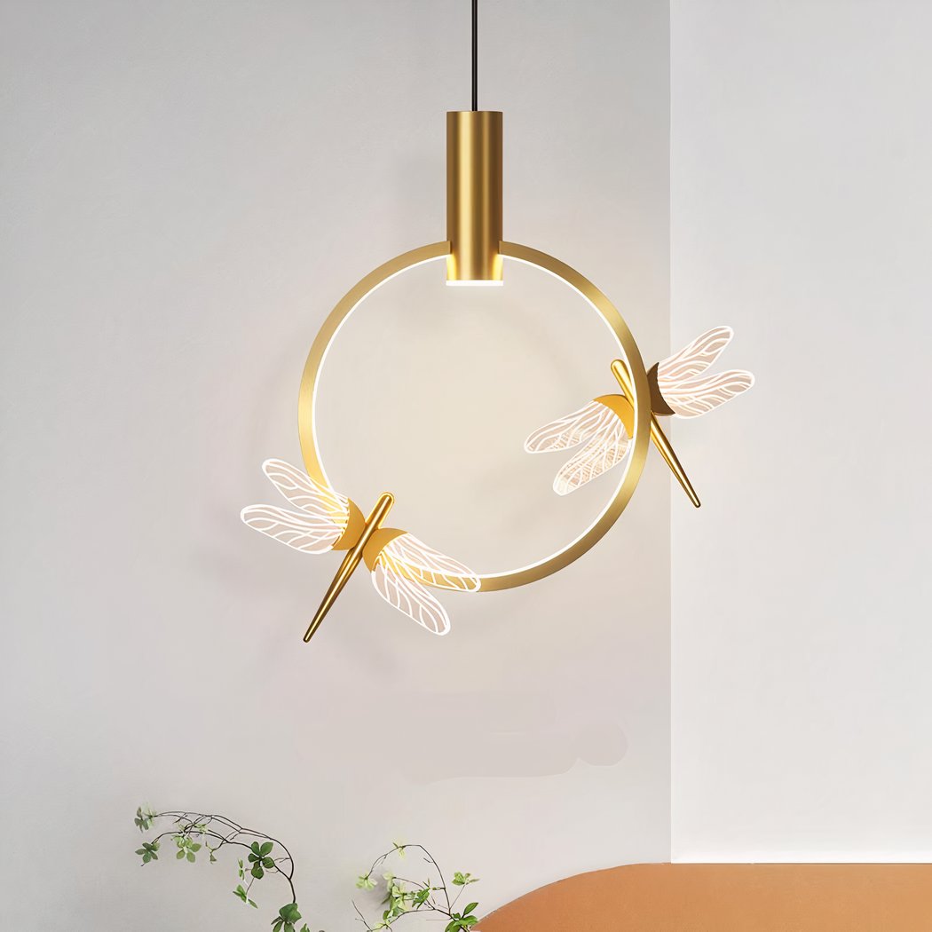 Suspension libellule dorée au design moderne • Luminaires Tendance