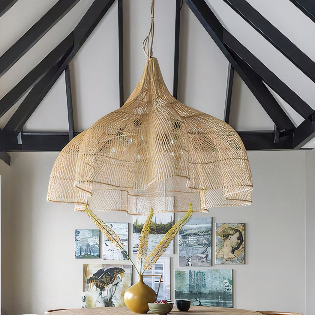 Suspension rotin moderne à pétales • Luminaires Tendance