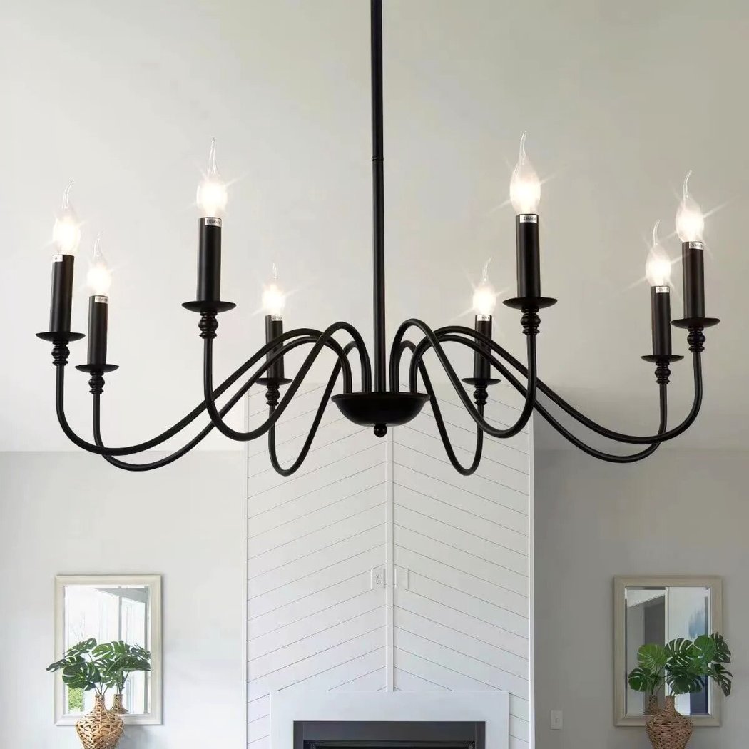 Lustre noir chandelier rétro en fer • Luminaires Tendance