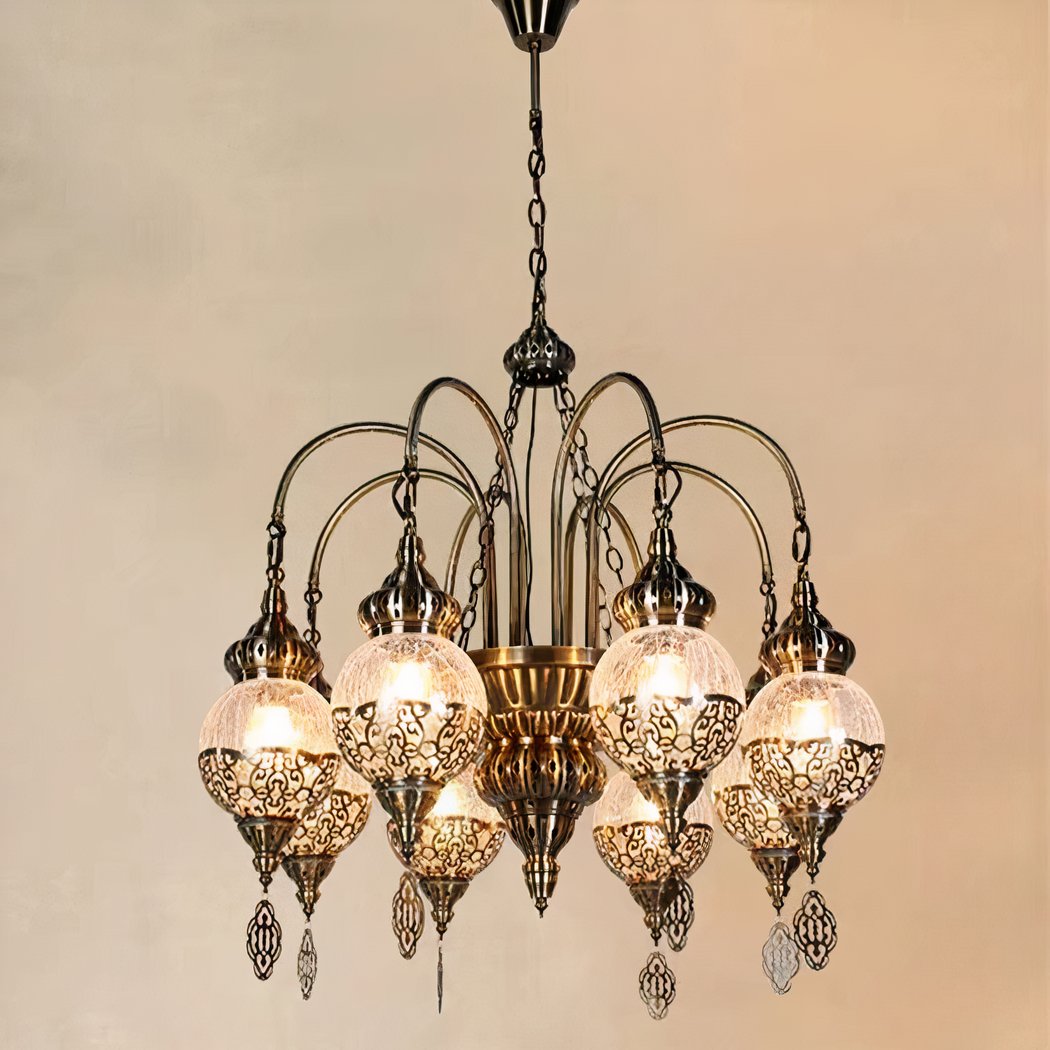 Lustre marocain en métal et boules de verre craquelées • Luminaires ...