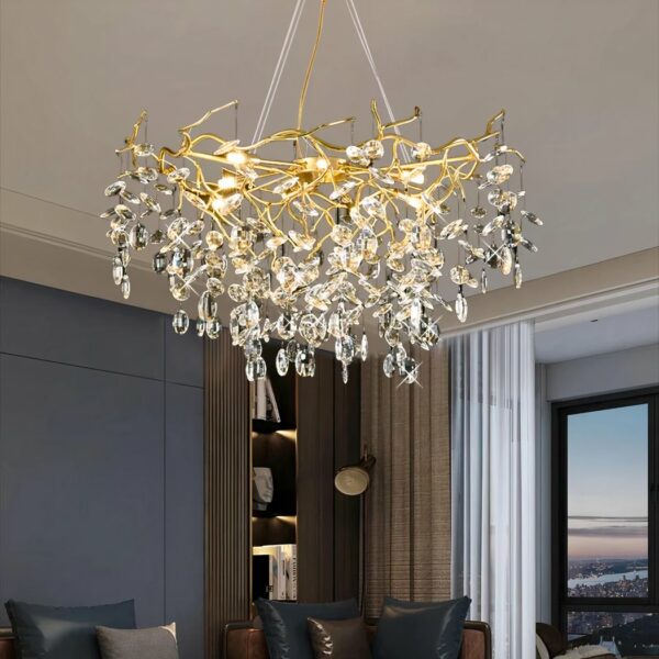 Grand lustre moderne et majestueux à branches et pampilles en cristal ...