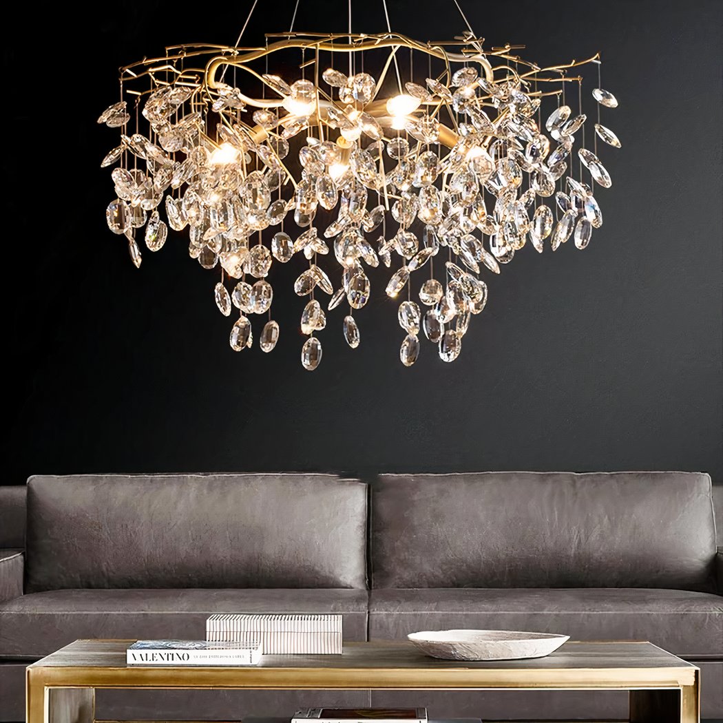 Grand lustre moderne et majestueux à branches et pampilles en cristal ...